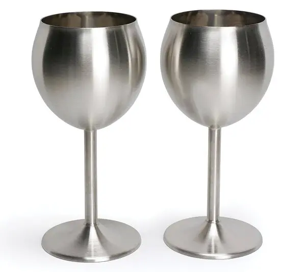 RSVP Stainless Steel Wine Glasses Set Of 2 - Silver