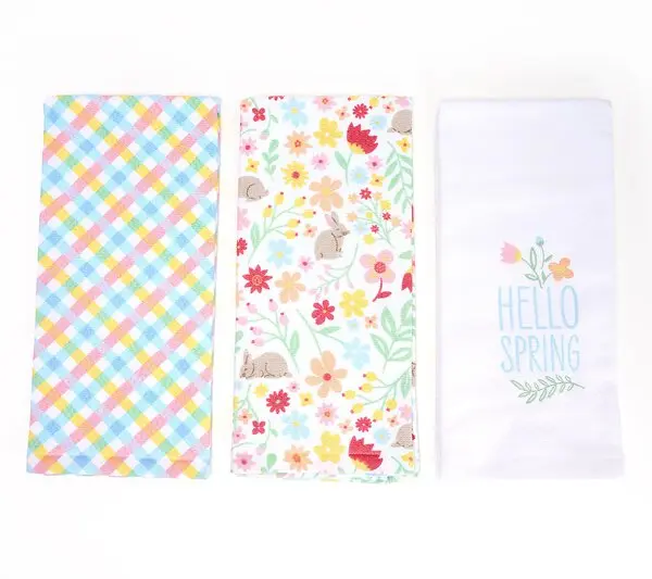 IN THE KITCHEN WITH DAVID S/3 Spring Themed Printed Towels - One-color