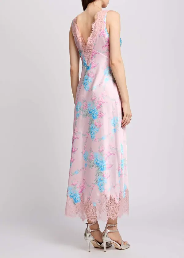 LoveShackFancy Floral-print Satin Maxi Dress
