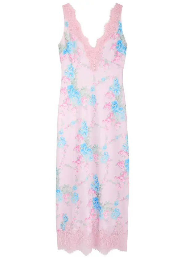 LoveShackFancy Floral Printed Satin Maxi Dress