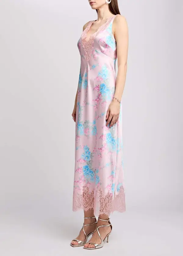 LoveShackFancy Floral Printed Satin Maxi Dress