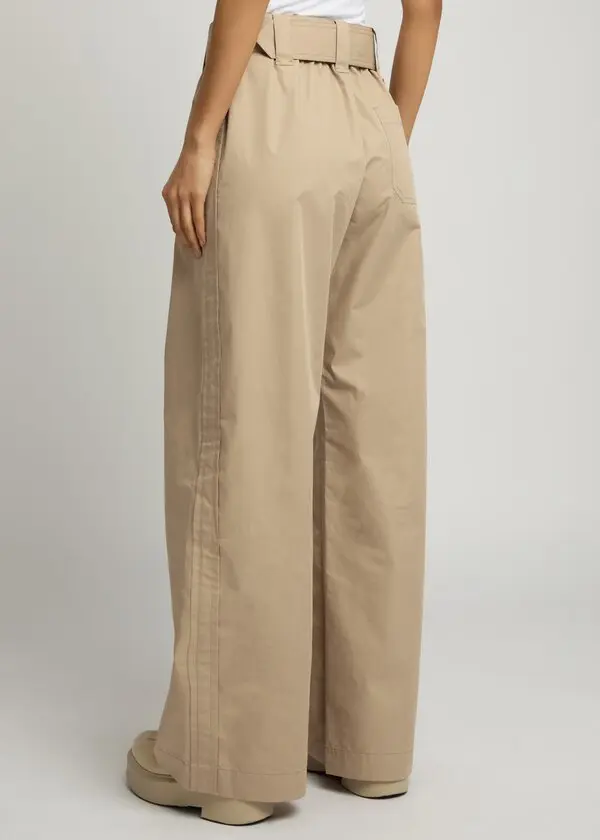 Moncler Wide-leg Cotton-blend Poplin Trousers - Beige