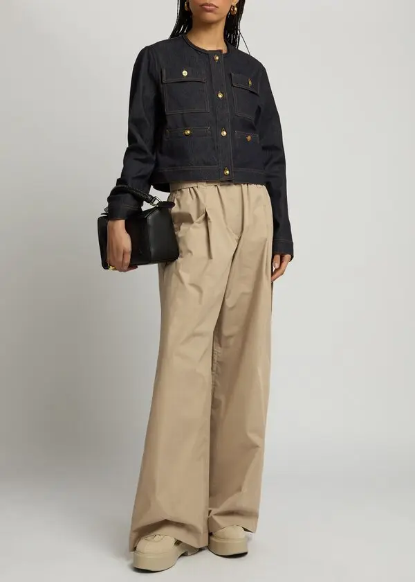 Moncler Wide-leg Cotton-blend Poplin Trousers - Beige