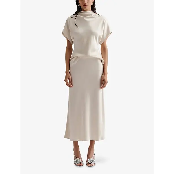 MALINA Aubree Flared Satin Maxi Skirt - Vanilla