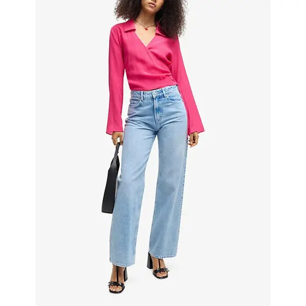 Hugo Wrap-over Long-sleeve Woven Top
