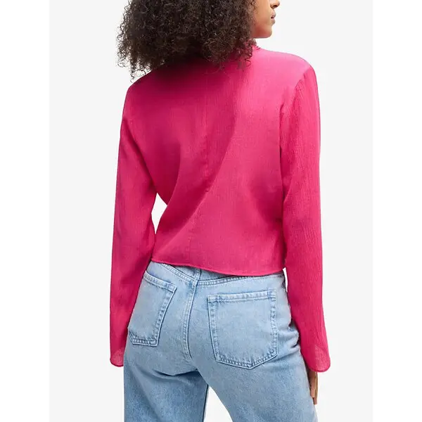 Hugo Wrap-over Long-sleeve Woven Top