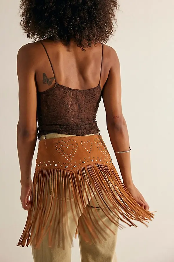 UNDERSTATED LEATHER Heart Embellished Suede Belt - Cognac