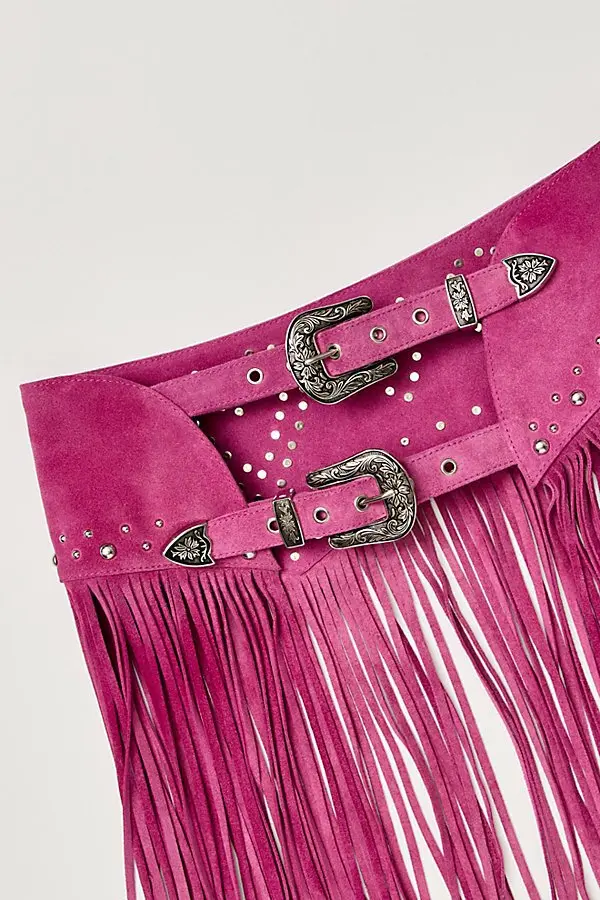 UNDERSTATED LEATHER Heart Embellished Suede Skirt Belt - Rebellious Rose