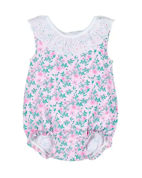 FLORENCE EISEMAN Floral Print Romper With Eyelet Collar - Pink