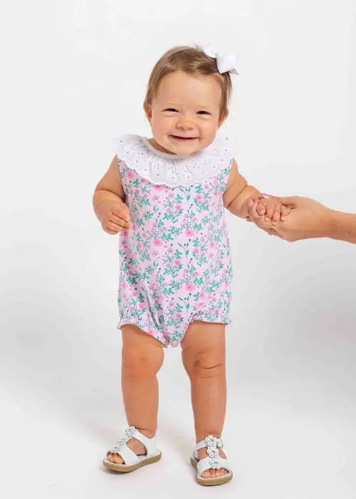 FLORENCE EISEMAN Floral Print Romper With Eyelet Collar