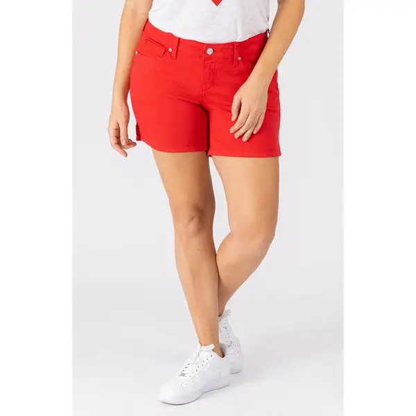 SLINK JEANS Side Vent Mid-rise Denim Shorts - Rose Red