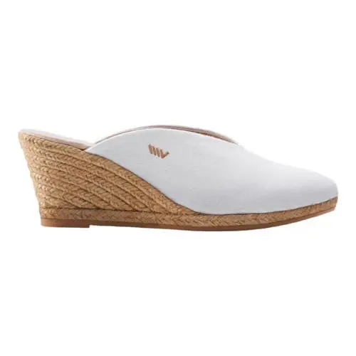 VISCATA Truja Canvas Espadrille Mule Wedges - White