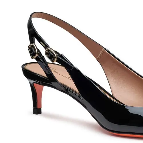 Santoni Patent Leather Slingback Heel - Black