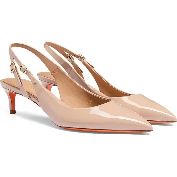 Santoni Patent Leather Mid-heel Slingback - Pink