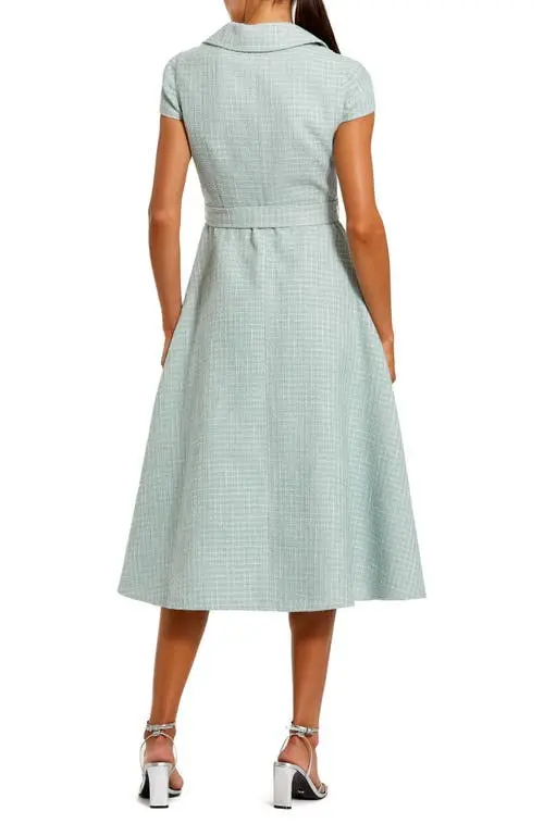 Mac Duggal Belted Boucle Cap Sleeve Midi Dress