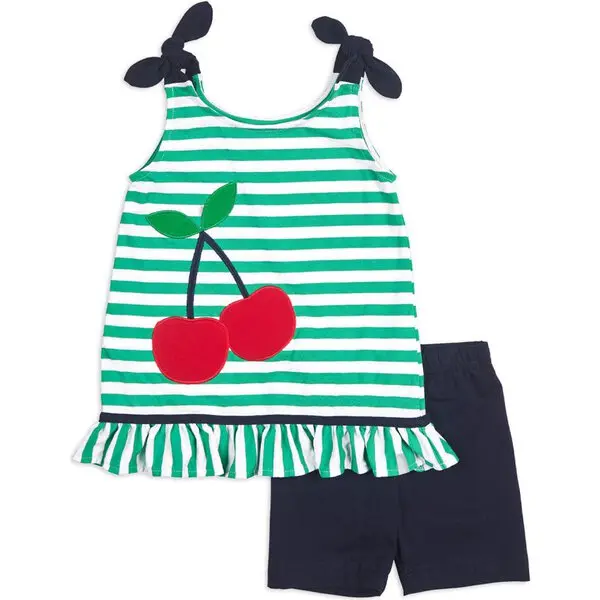FLORENCE EISEMAN Stripe Knit Short Set With Cherries - Green / Navy