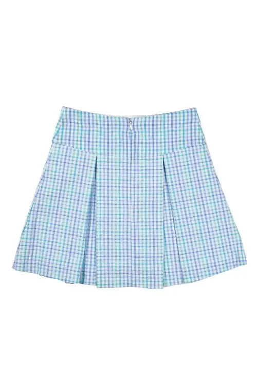 FLORENCE EISEMAN Plaid Seersucker Pleated Skirt