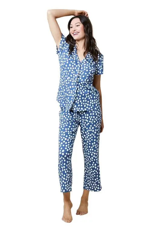 SOFTIES Ariaslim Notch Collar Top And Capri Pant Sleepwear Set - Indigo Dot
