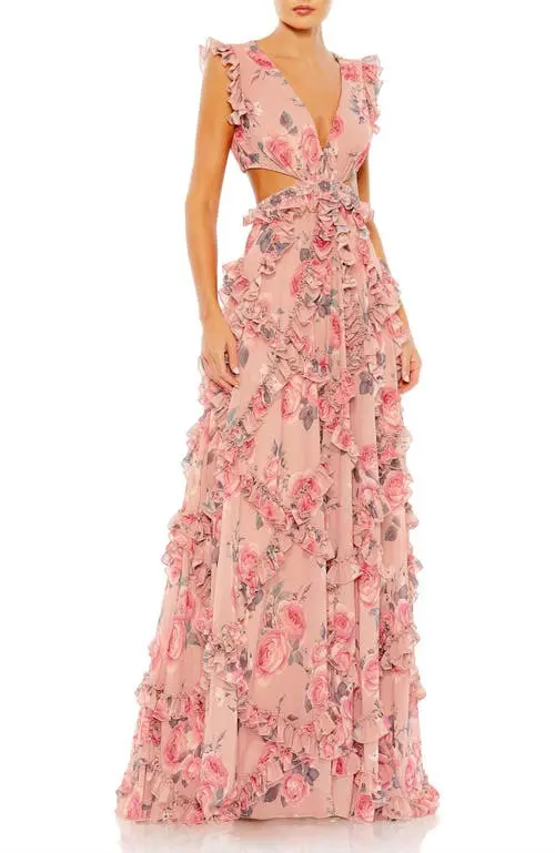Mac Duggal Ruffled V-neck Gown
