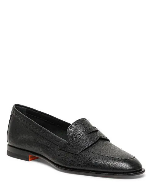 Santoni Leather Penny Loafer - Black