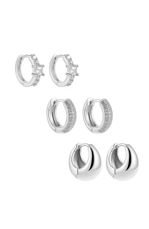 DLORIA Hollywood Sensation Huggie Hoop Earring Set - Silver