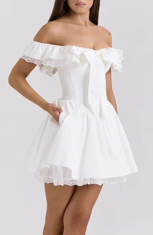 House Of Cb Jaide Off-the-shoulder Mini Dress - Cloud Dancer