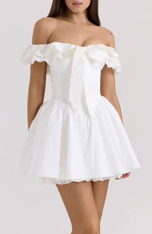 House Of Cb Jaide Off-the-shoulder Mini Dress - Cloud Dancer