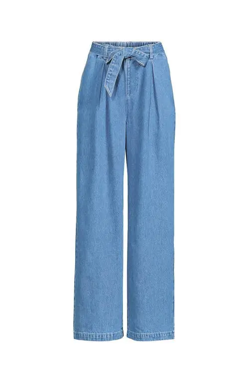 LANDS' END High Ridge Twill Pleated Wide Leg Pants - Hutton Blue Wash