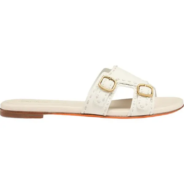 Santoni Leather Double-buckle Didi Slide Sandal - White