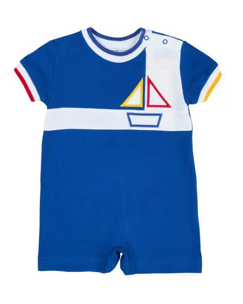 FLORENCE EISEMAN Pique Knit Shortall With Sailboat Appliqu - Royal / White