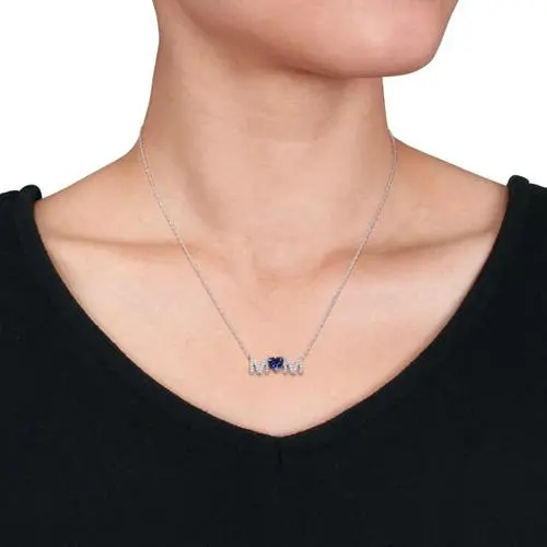 JULIANNA B. Lab-created Gemstone And Diamond Mom Pendant Necklace - Sapphire