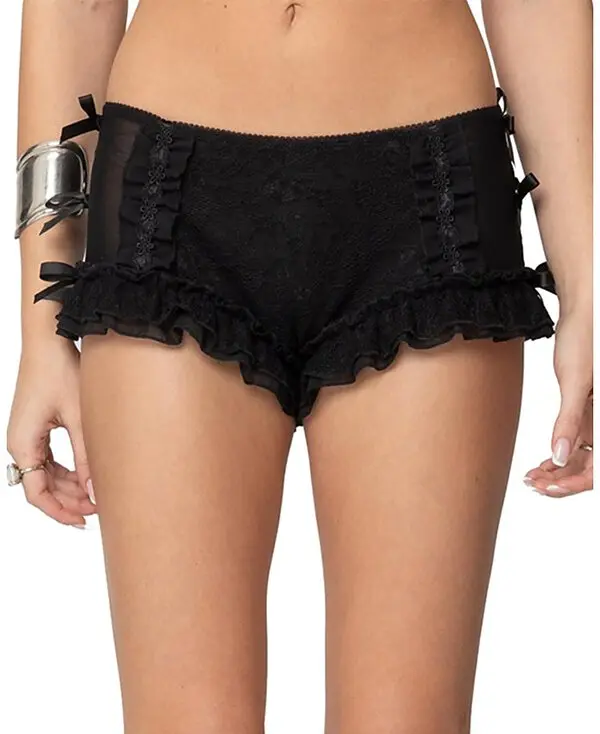 EDIKTED Knox Ruffle Micro Shorts - Black