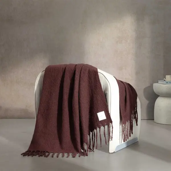 Calvin Klein Mohair Solid Throw Blanket, 70l X 50w - Dark Red
