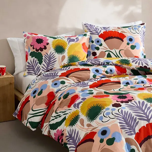 Marimekko Ojakellukka Cotton Percale 3 Piece Comforter Set, Full Queen - Multi