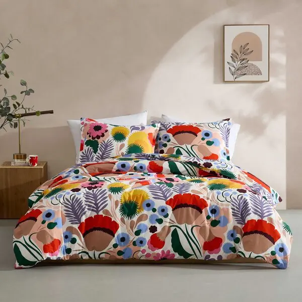 Marimekko Ojakellukka Cotton Percale 3 Piece Comforter Set, Full Queen - Multi