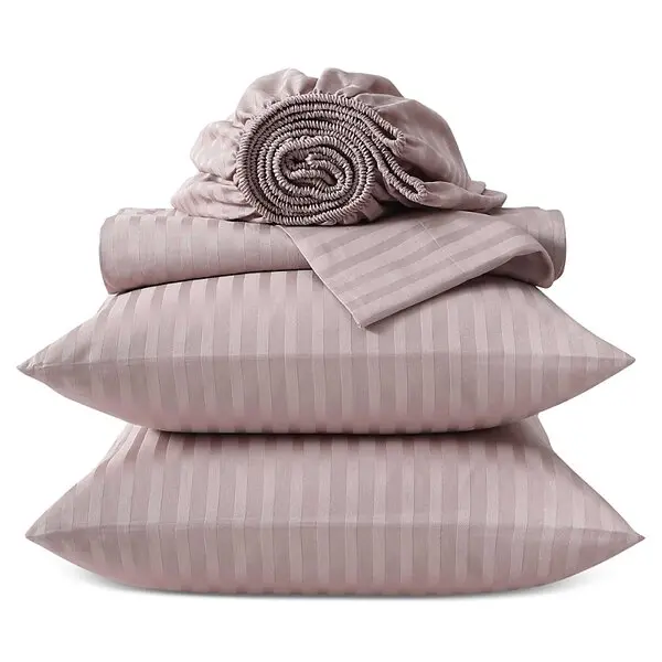 Vera Wang Dobby Stripe 4 Piece Sheet Set, Queen - Medium Pink