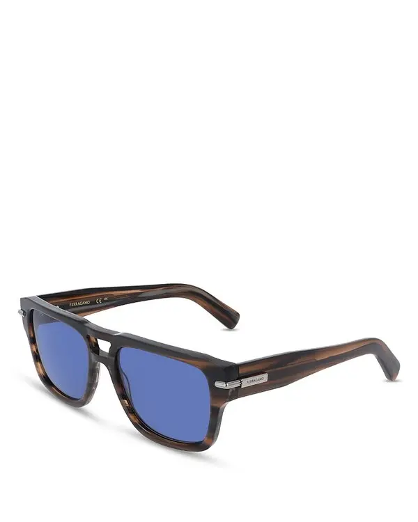 FERRAGAMO Double Bridge Square Sunglasses - Striped Brown
