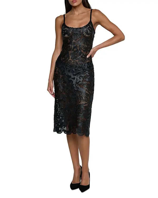 L'Agence Kazuko Laser Cut Midi Dress - Black