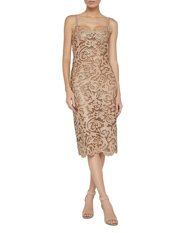 L'Agence Kazuko Laser Cut Midi Dress - Cappuccino