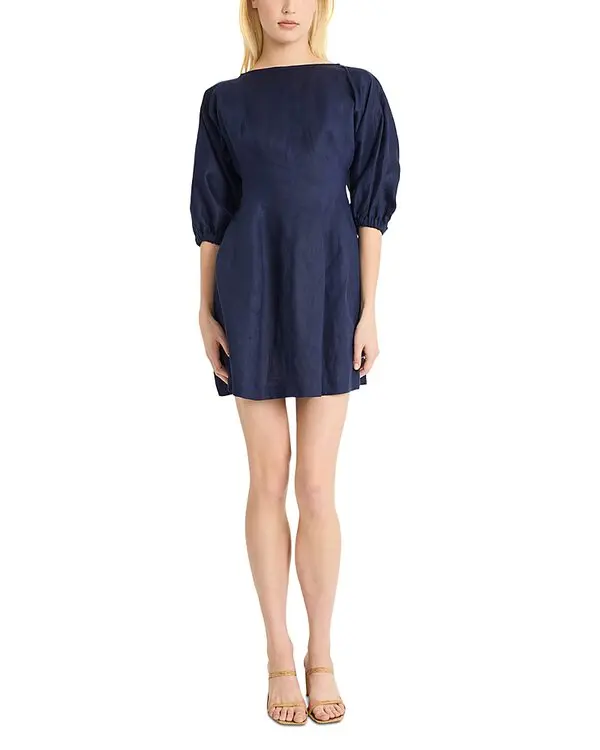 LUXELY Linen Long Sleeve Mini Dress - Evening Blue