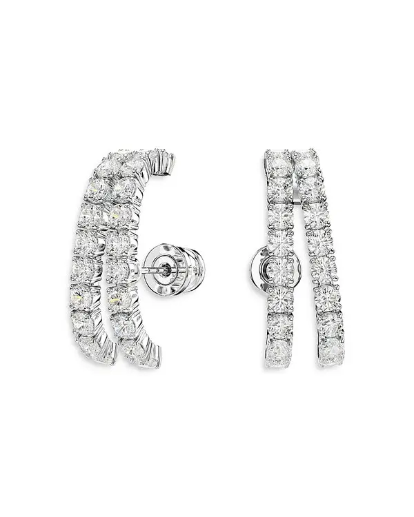 SWAROVSKI Matrix Crystal Double Row Cuff Stud Earrings - Silver