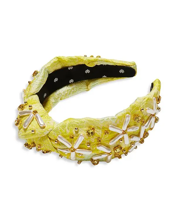 Lele Sadoughi Floral Brocade & Faux Pearl Knotted Headband - Dandelion