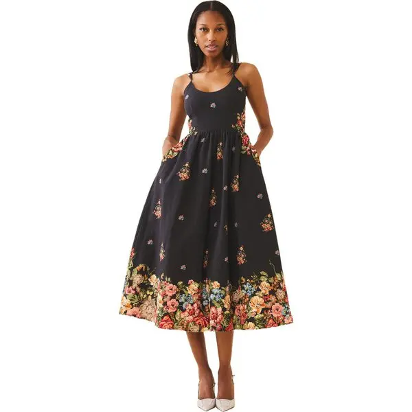 EDDY Katherine Floral Midi Dress - Black