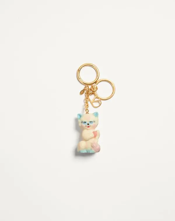 Valentino Garavani Le Chat De La Maison Bag Charm With Key Ring - Antique Brass/multicolour