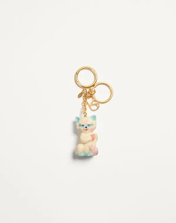Valentino Garavani Le Chat De La Maison Bag Charm With Key Ring - Antique Brass/multicolour