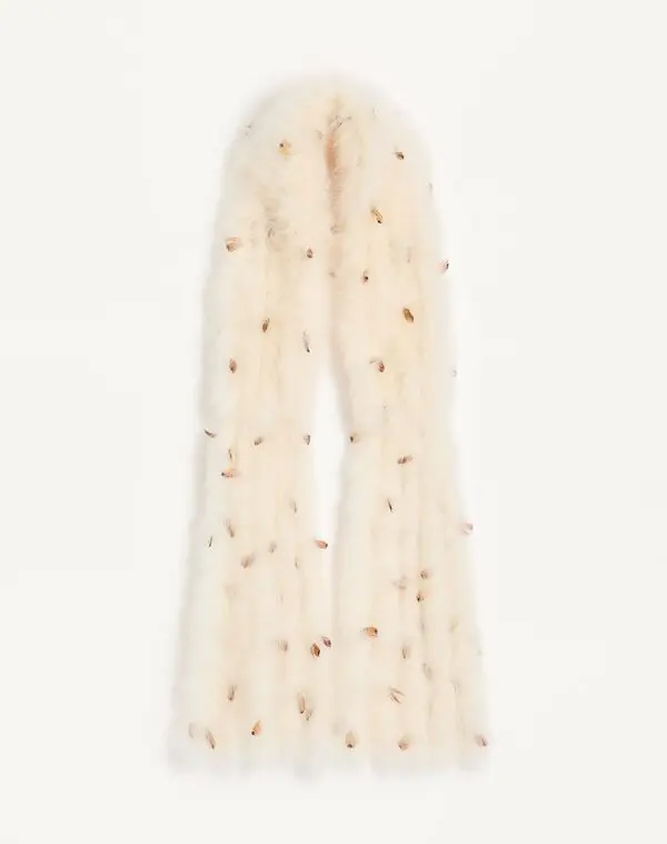 Valentino Garavani Feathers Scarf With Turkey And Pheasant Feathers - White/brown