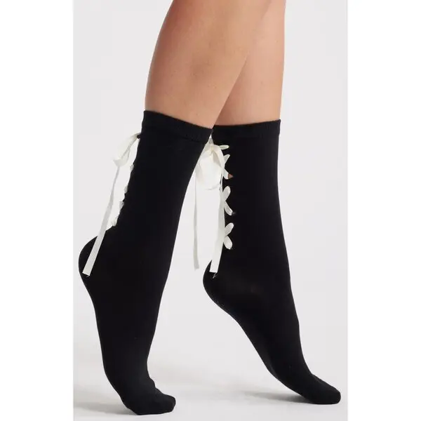 CASA CLARA Kirra Ribbon Crew Socks - Black