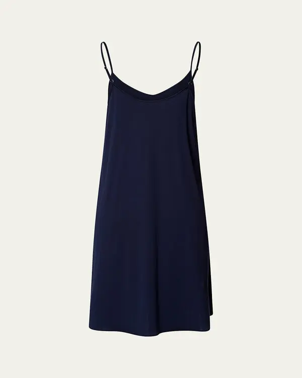 Hanro Silk-trim Cotton Chemise - Deep Navy