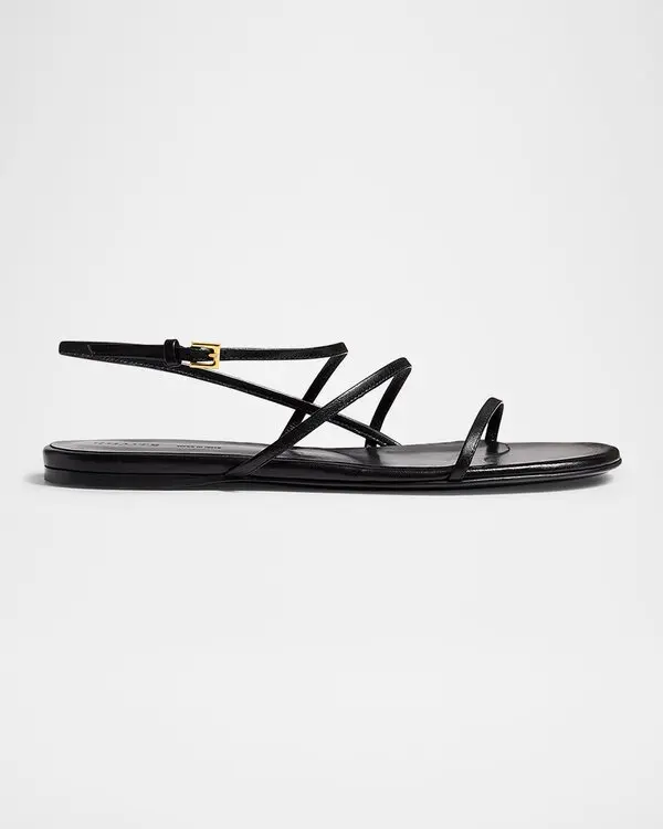 Khaite Strappy Leather Flat Sandals - Black
