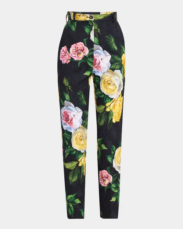 Dolce & Gabbana Peony Rose Brocade Slim-leg Pants - Blkmixflow